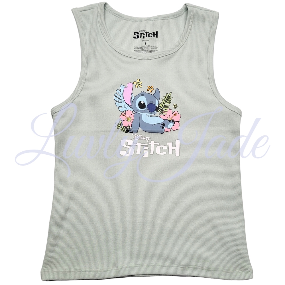 Disney Stitch Rib Graphic Tank Top Pastel Light Green… - Gem
